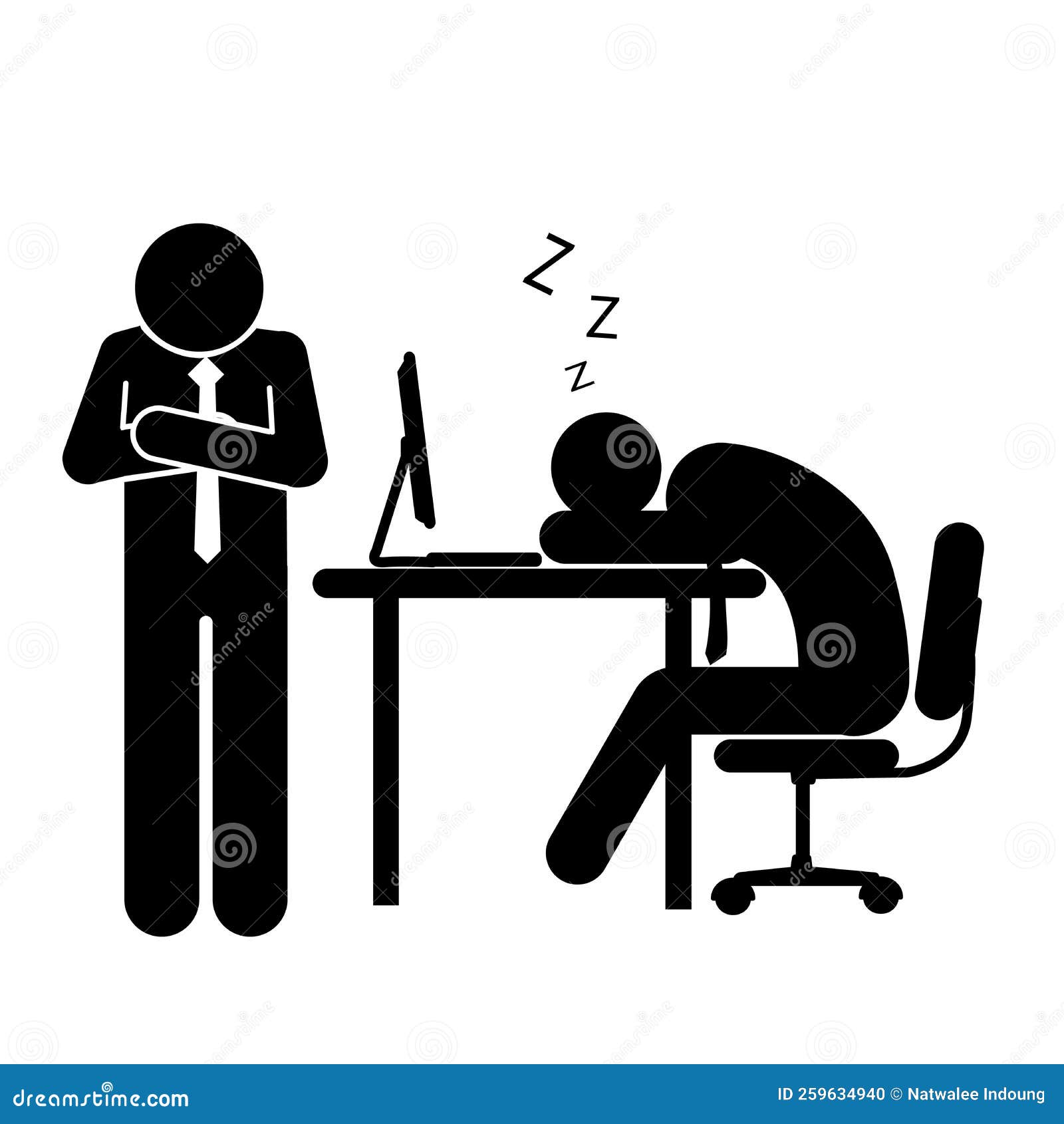 Boss Watching the Shoulders of Sleeping at Work Staff. Tired ...