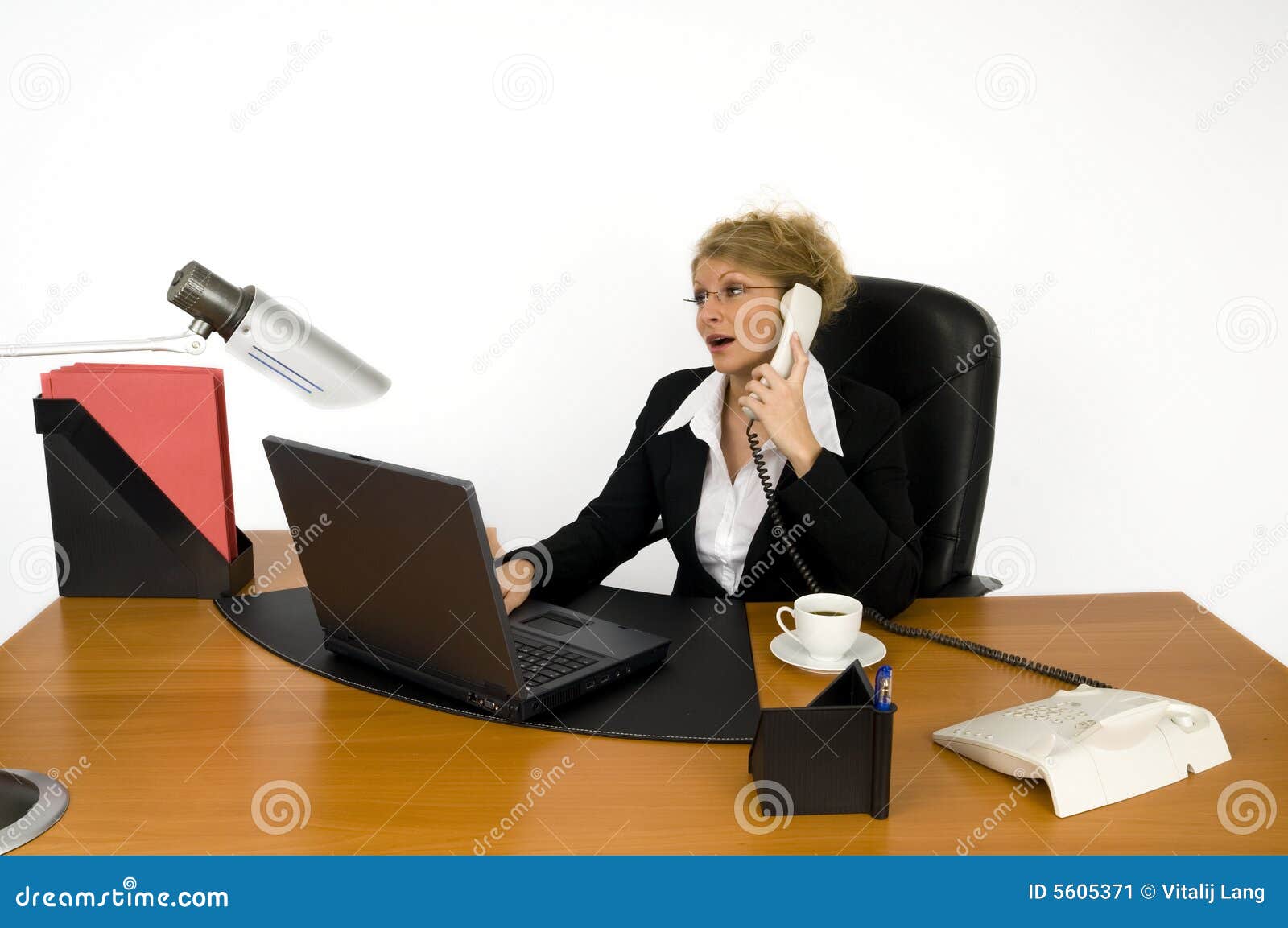 Boss at work. stock image. Image of telephone, desk, coffee - 5605371