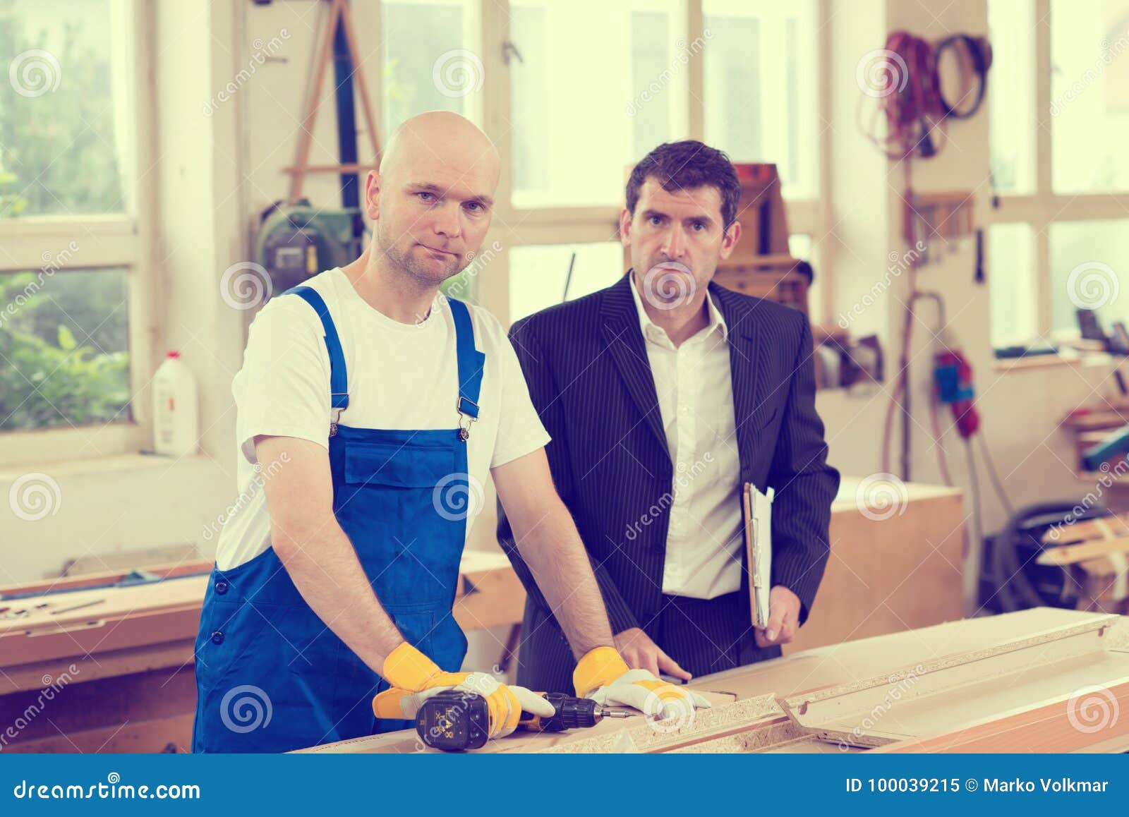Boss and Worker in a Carpenter`s Workshop Stock Image - Image of ...