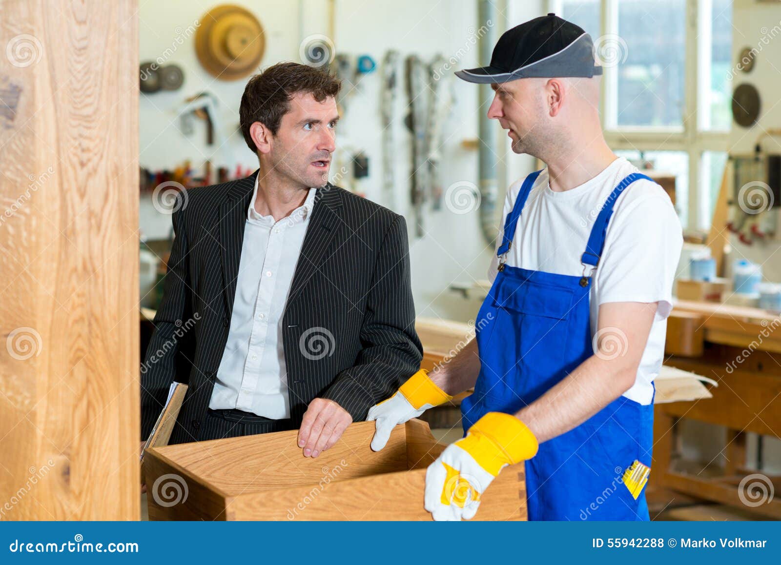 Boss and Worker in a Carpenter S Workshop Stock Photo - Image of ...