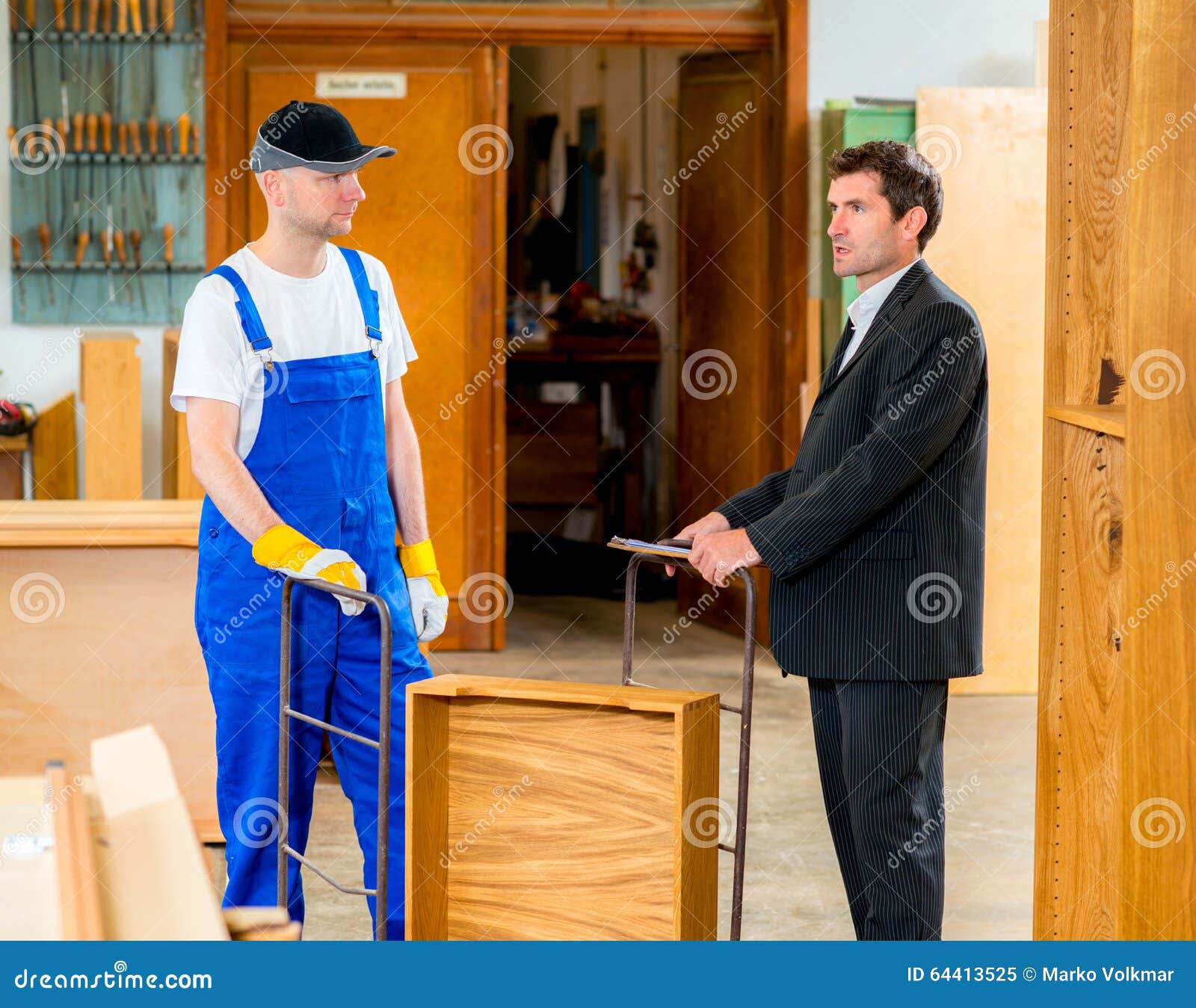 Boss and Worker in a Carpenter S Workshop Stock Image - Image of ...