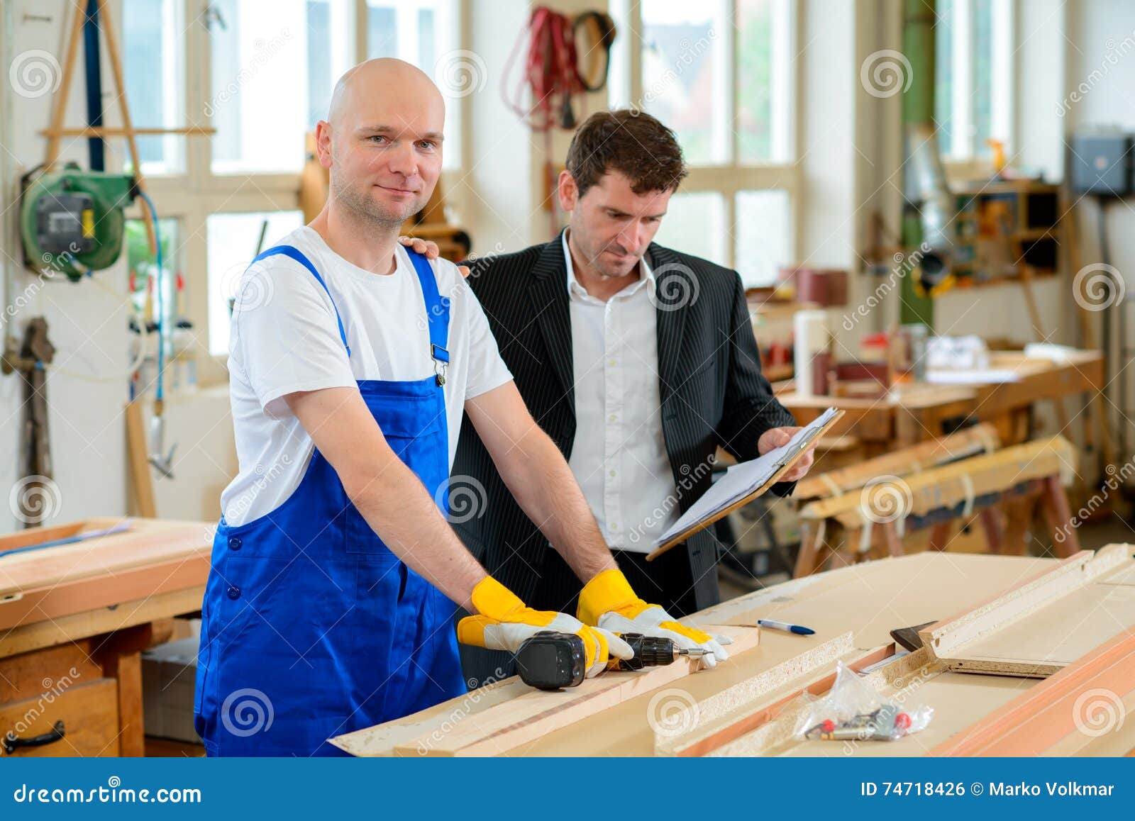 Boss and Worker in a Carpenter S Workshop Stock Photo - Image of ...