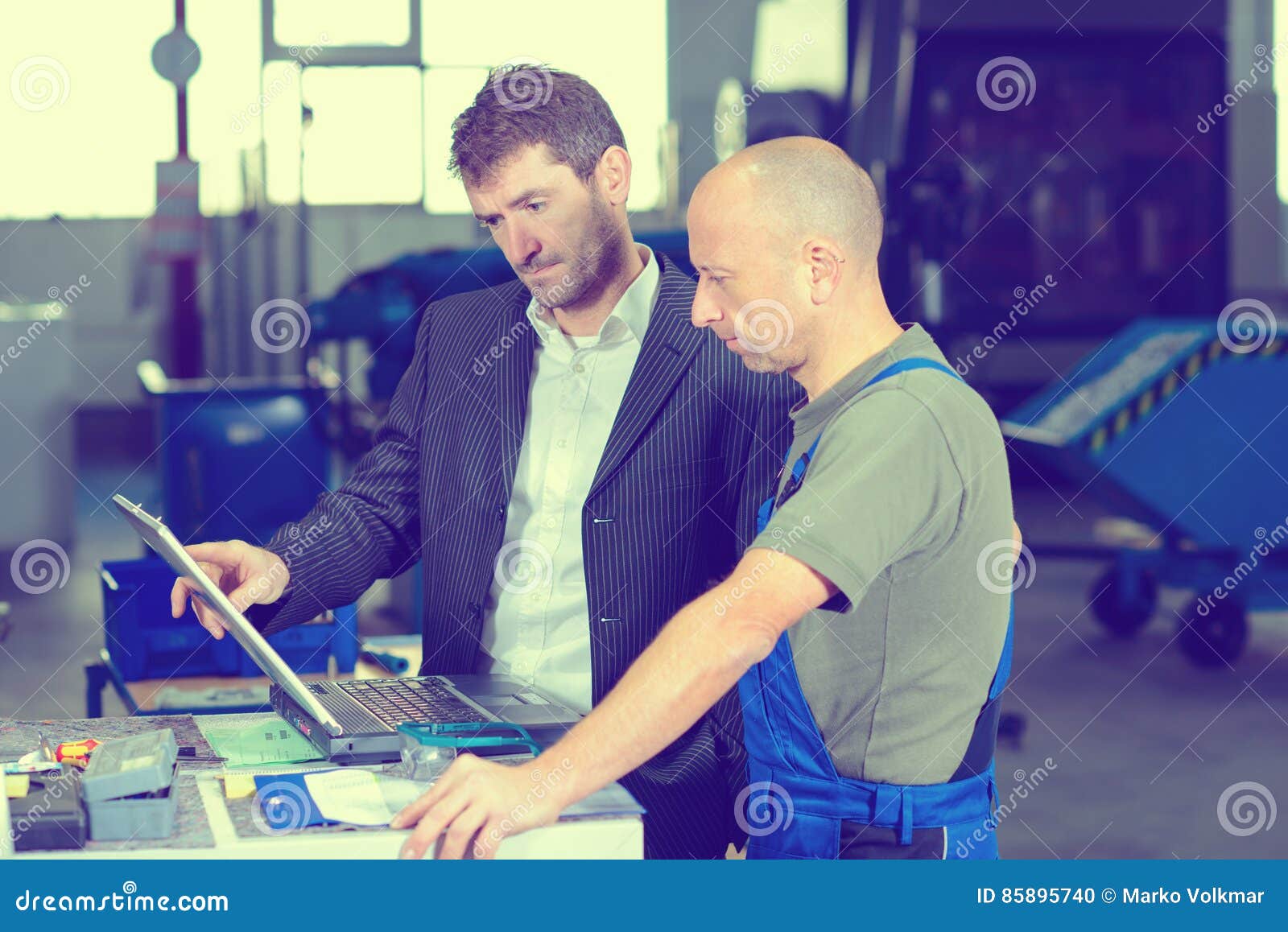 Boss and Worker on Work Bench Stock Photo - Image of constructor, plan ...