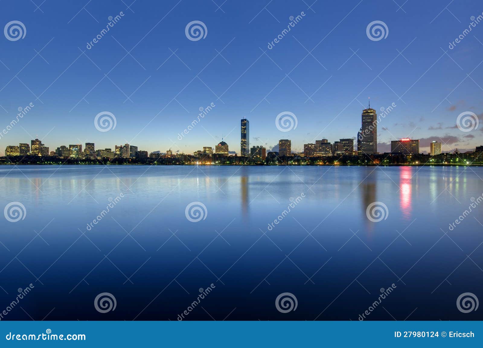 Boston Back Bay Skyline Seen at Dawn Stock Photo - Image of back, lake ...