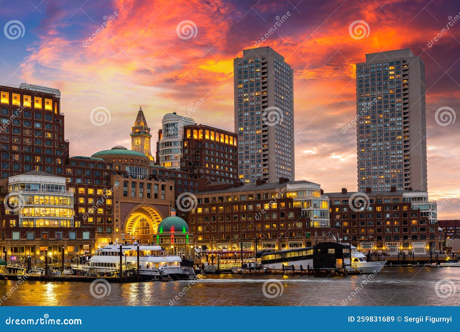 Boston cityscape at night stock image. Image of sightseeing - 259831689