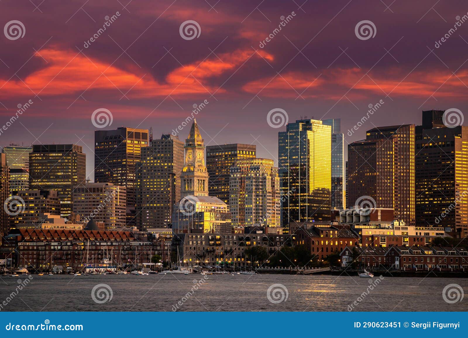 Boston cityscape at night stock image. Image of american - 290623451