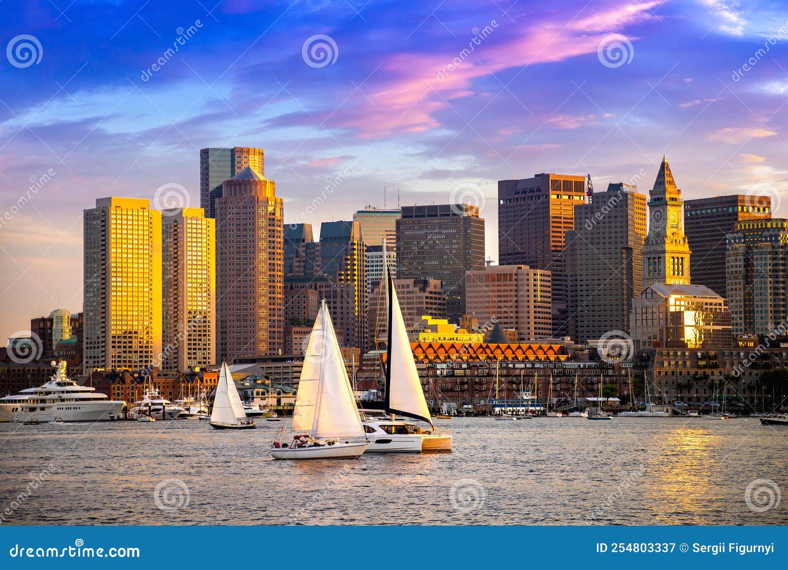 Boston cityscape at sunset stock image. Image of boston - 254803337