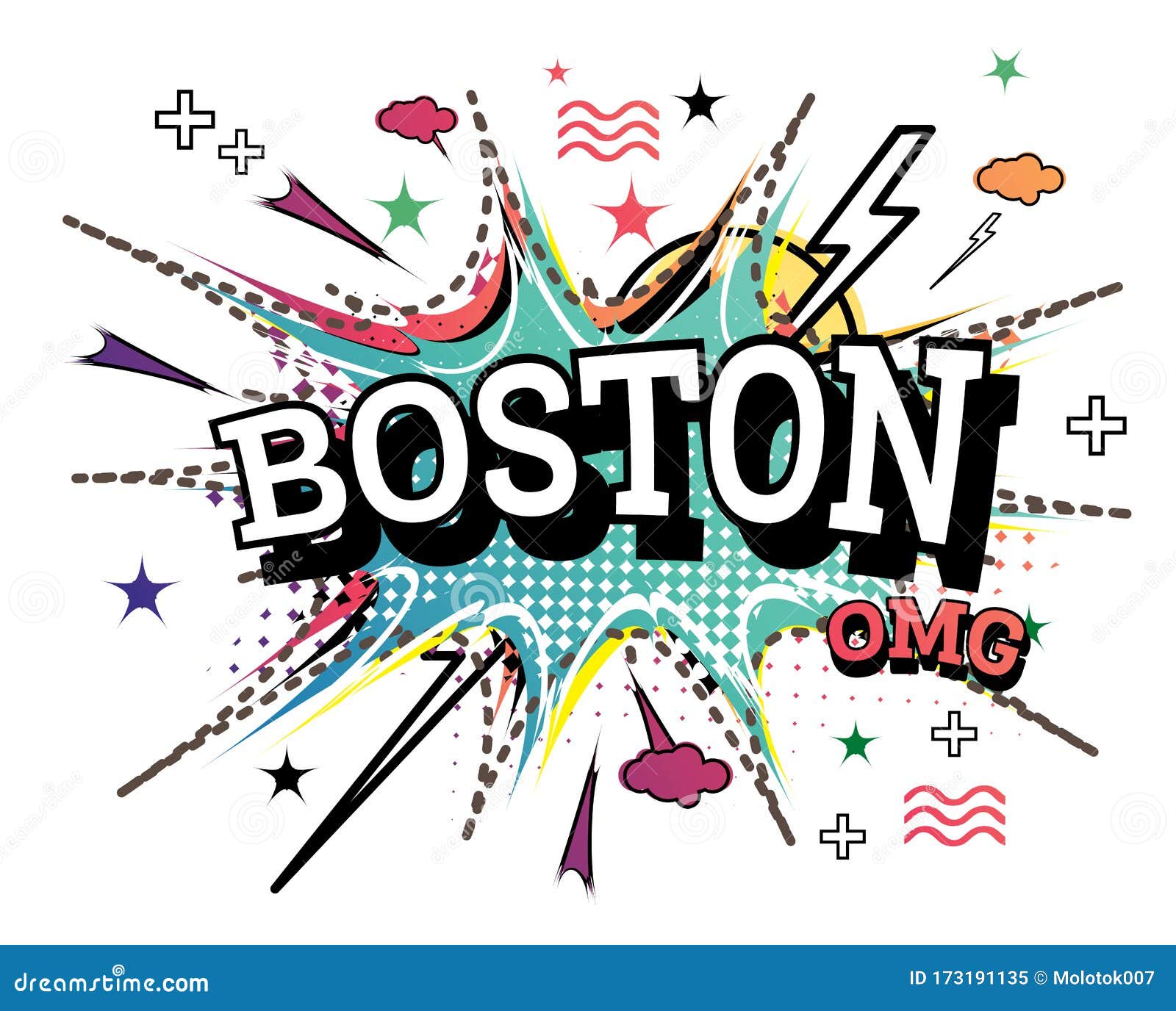 Boston Comic Text in Pop Art Style Isolated on White Background Stock ...