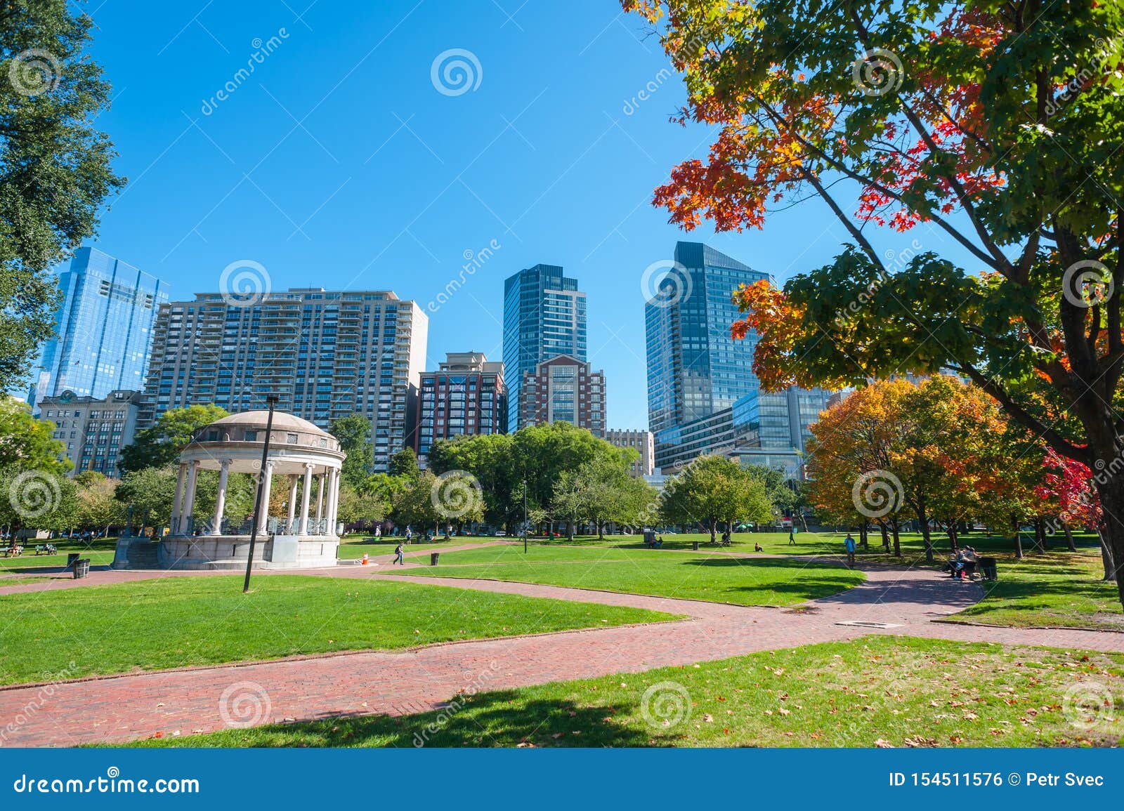 Boston Common Com Boston Skyline Foto de Stock - Imagem de comum ...