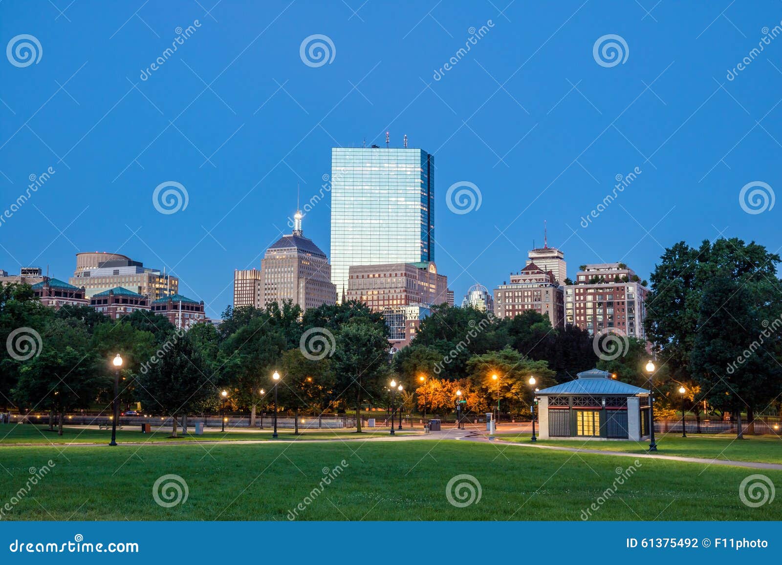 The Boston Common at Night in Boston MA Stock Photo - Image of skyline ...