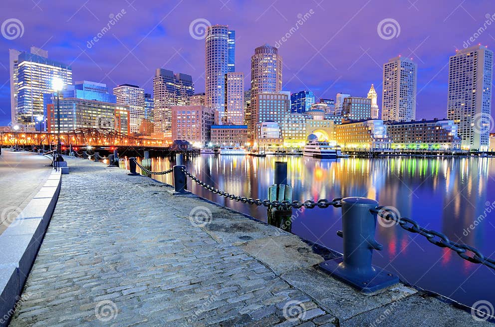 Boston Harbor stock photo. Image of night, harborwalk - 24285382