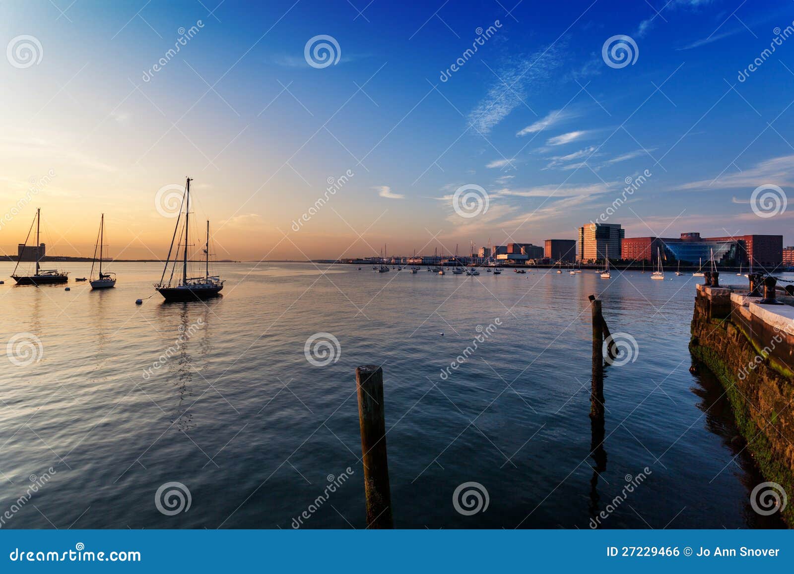 Boston Harbor Early on a Summer Morning Stock Photo - Image of moored ...