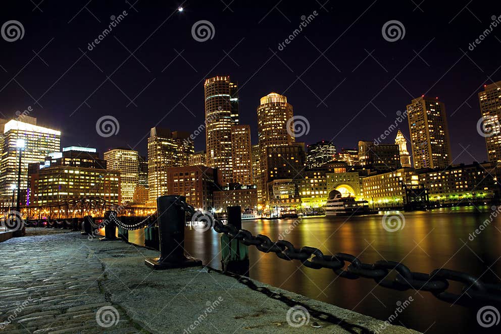 Boston harbor at night stock photo. Image of travel, river - 19179736