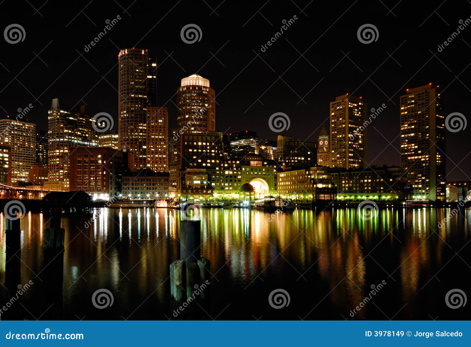 Boston Harbor at Night stock image. Image of boston, city - 3978149