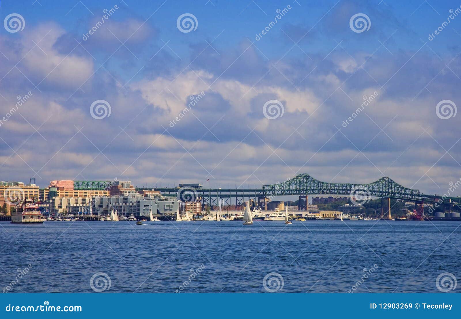 Boston Harbor and Tobin Bridge Stock Image - Image of landscape ...