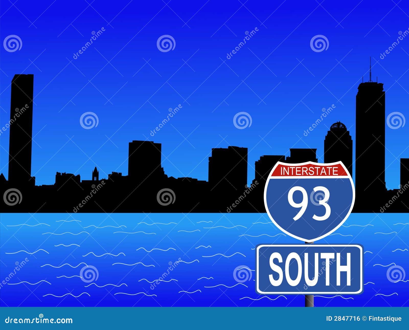 Boston with Interstate Sign Stock Vector - Illustration of architecture ...
