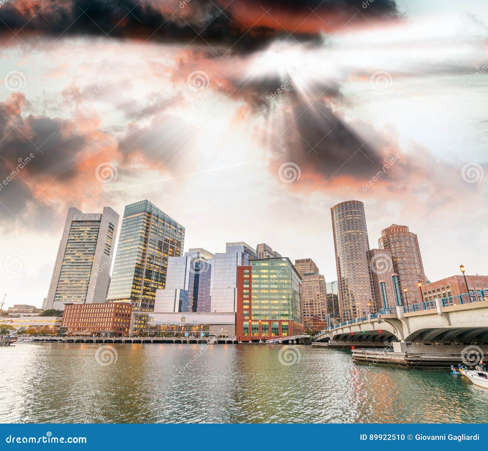 Boston, MA. Beautiful Sunset Skyline and Buildings Stock Photo - Image ...