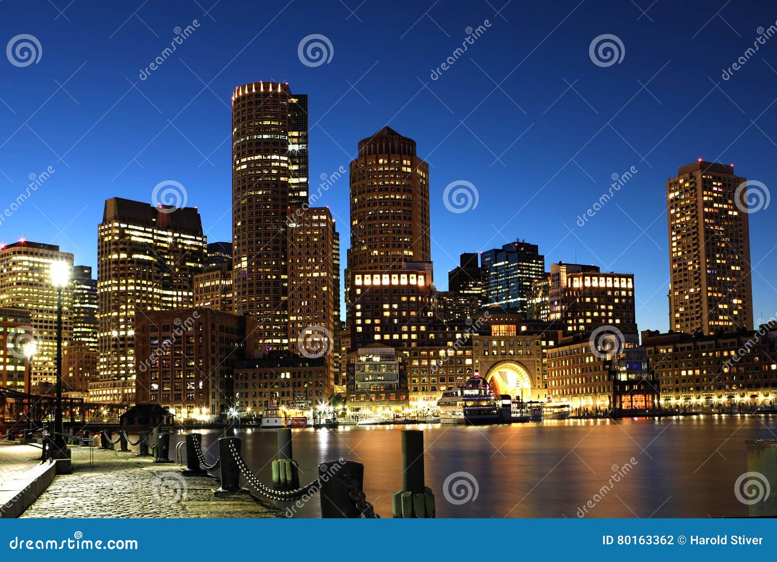 Boston, Massachusetts City Center at Night Stock Photo - Image of clear ...