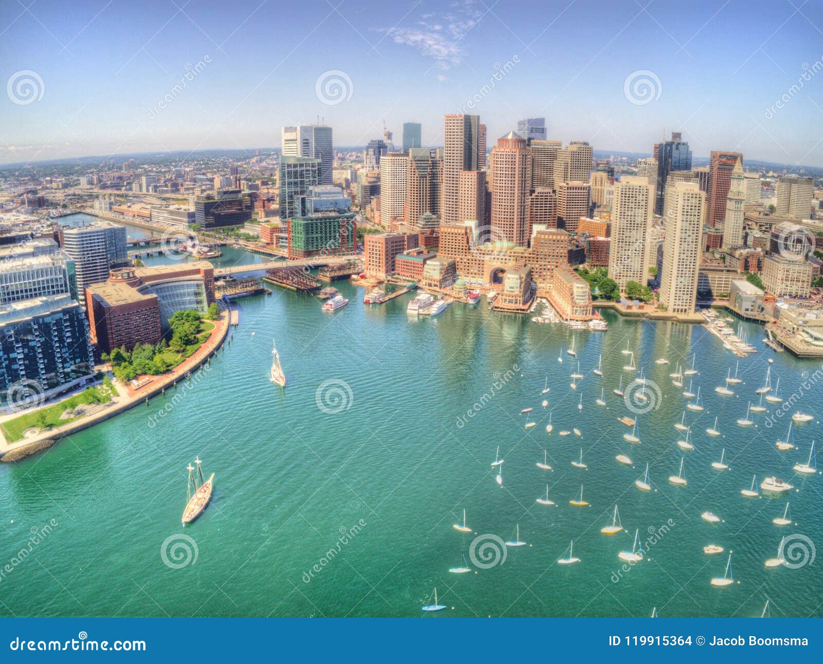 Boston, Massachusetts Skyline from Above by Drone during Summer Stock ...