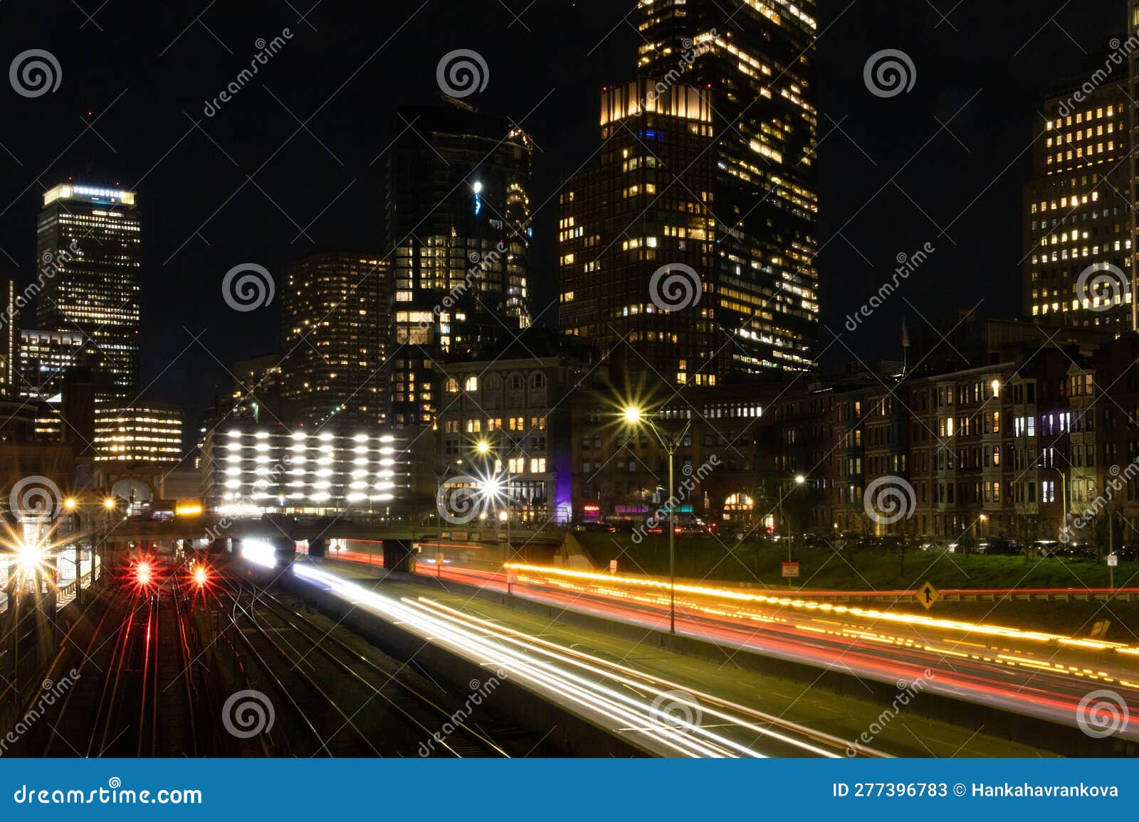 Boston in the Night Highway with Lights Stock Image - Image of lights ...