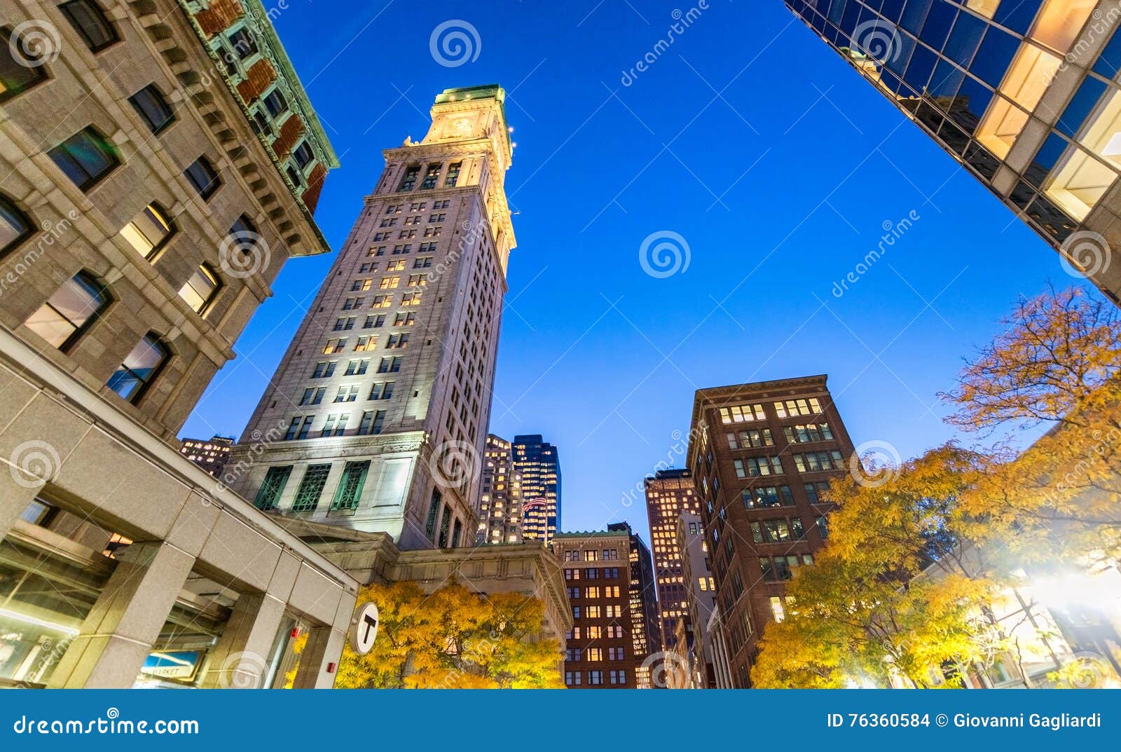 Boston Night Skyline. Lights of City Buildings Stock Photo - Image of ...