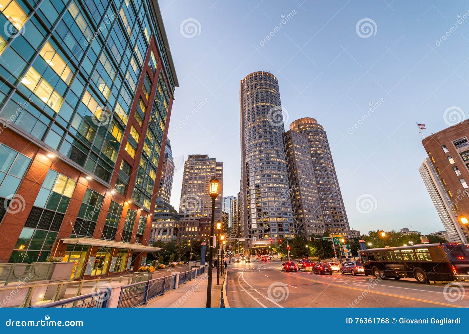 Boston Night Skyline. Lights of City Buildings Stock Photo - Image of ...