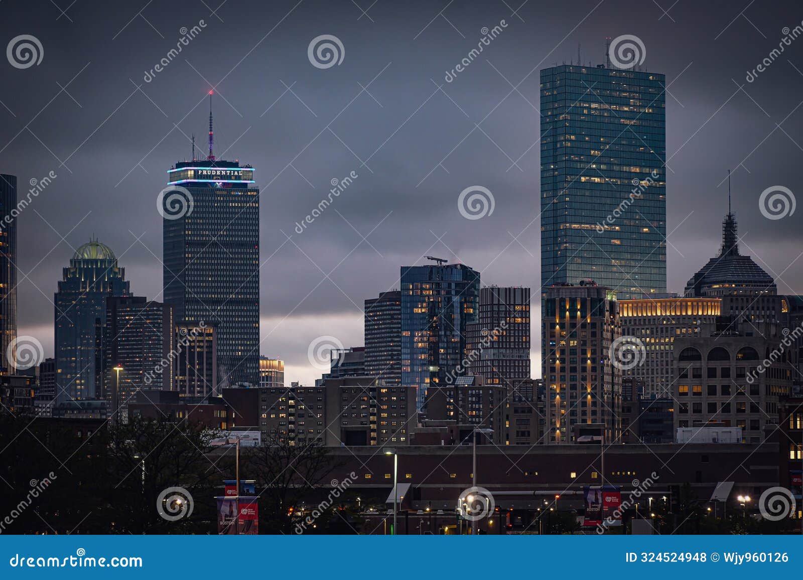 Boston night view stock photo. Image of landmark, blue - 324524948