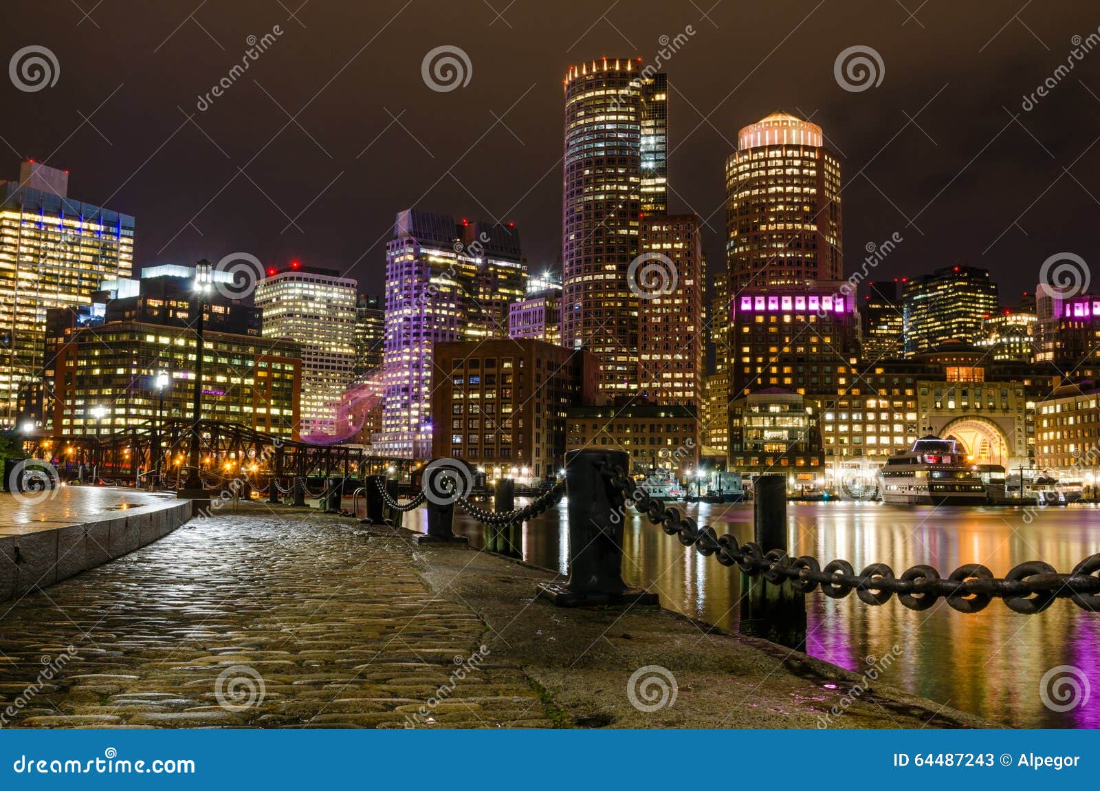 Boston at Night stock image. Image of harbour, path, skyline - 64487243