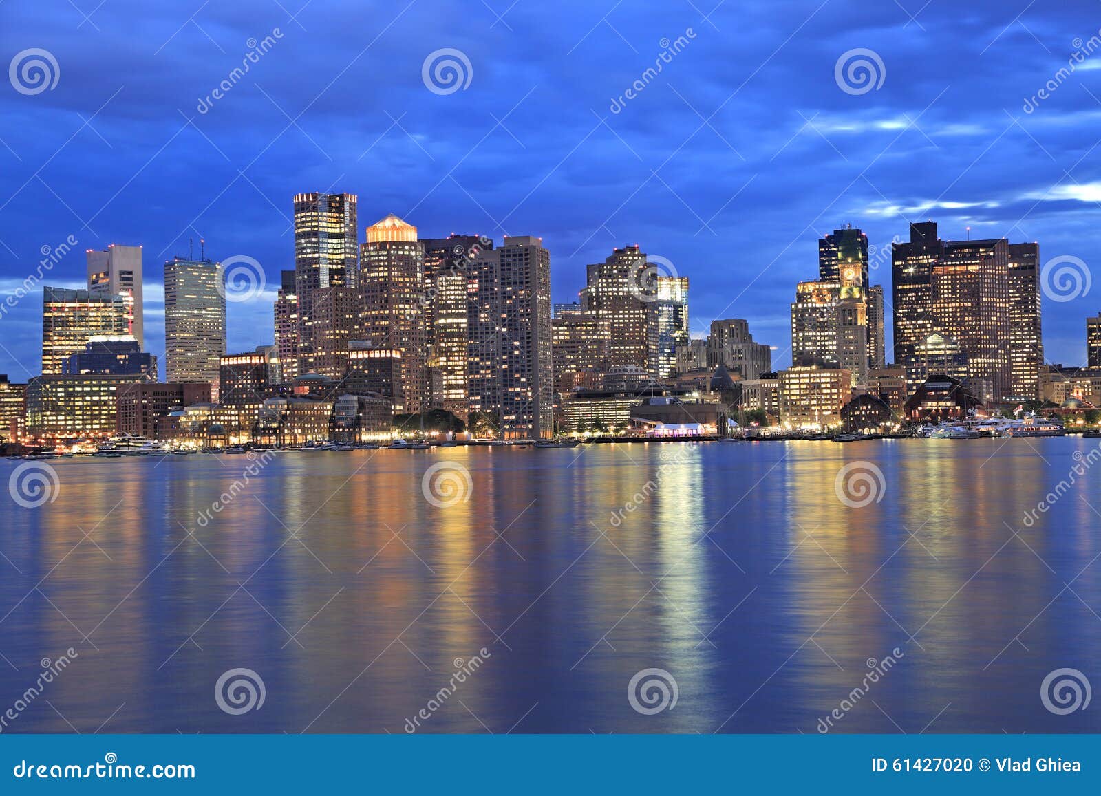 Boston Skyline at Dusk, USA Stock Photo - Image of atlantic ...