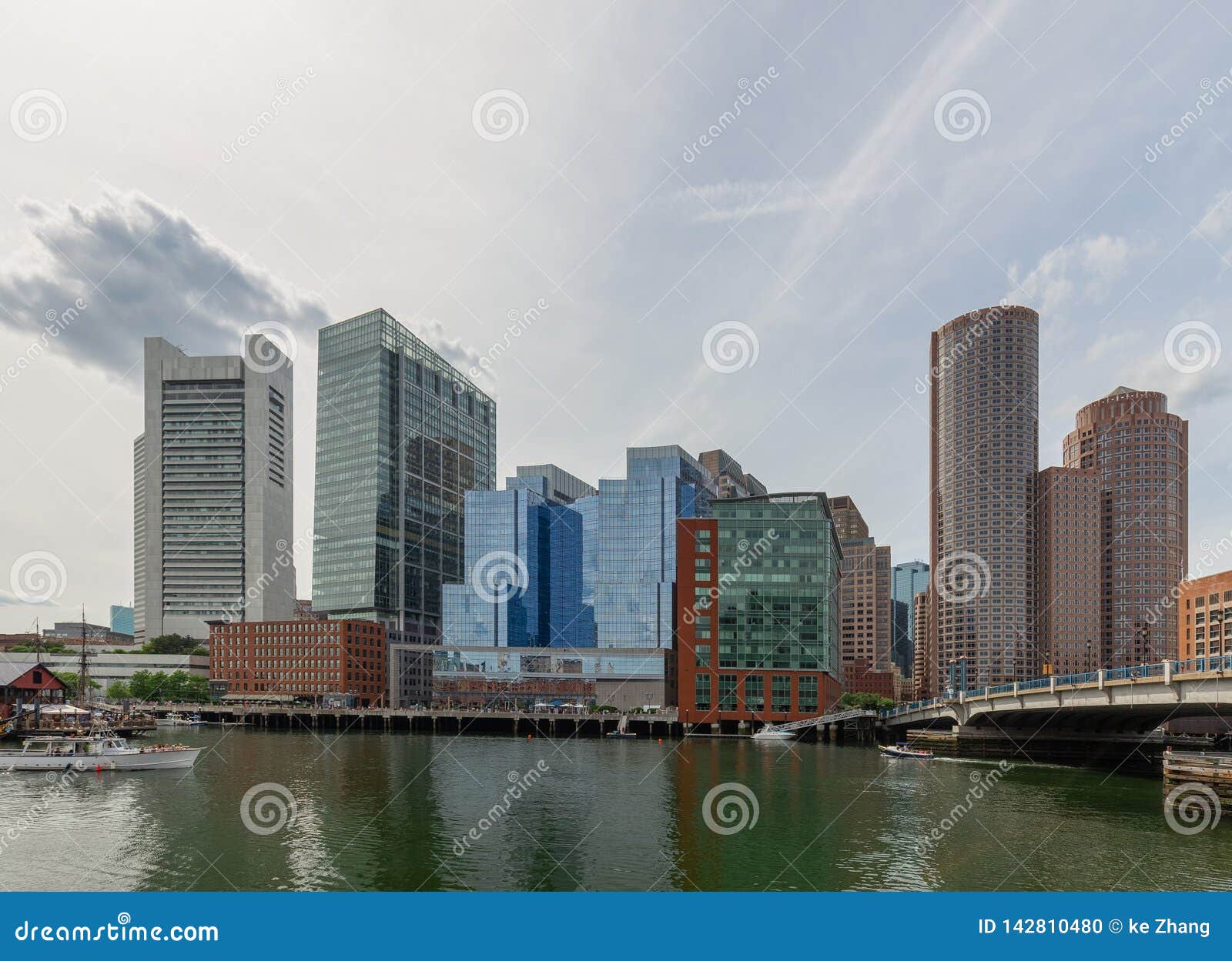 Boston Skyline from Harbor on Water Stock Photo - Image of party, night ...