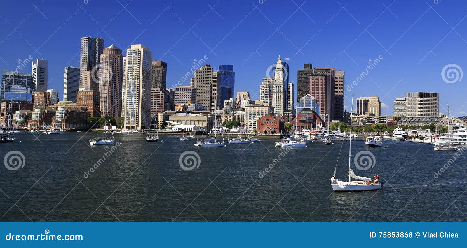 Boston skyline and harbor stock photo. Image of clear - 75853868