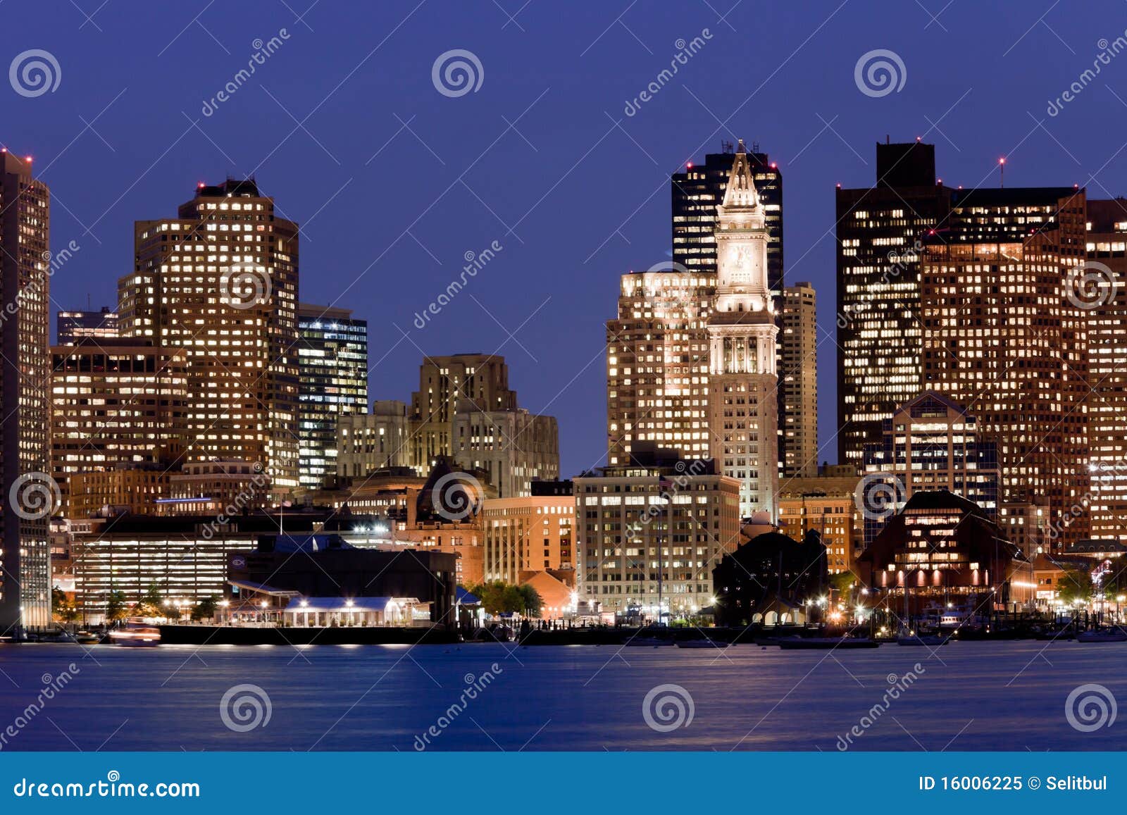 Boston skyline at night stock image. Image of town, business - 16006225