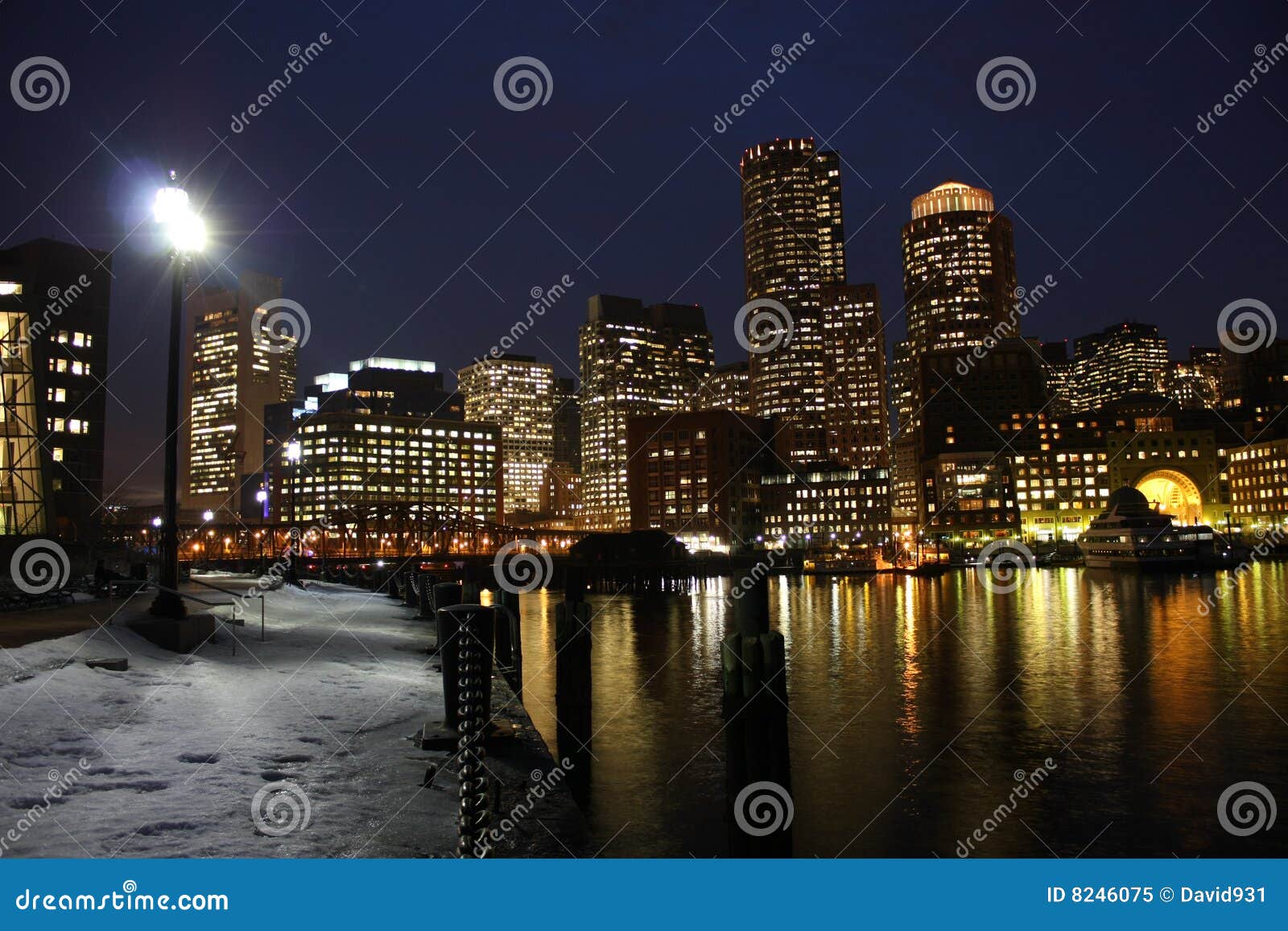 Boston SKyline at night stock image. Image of night, harbor - 8246075