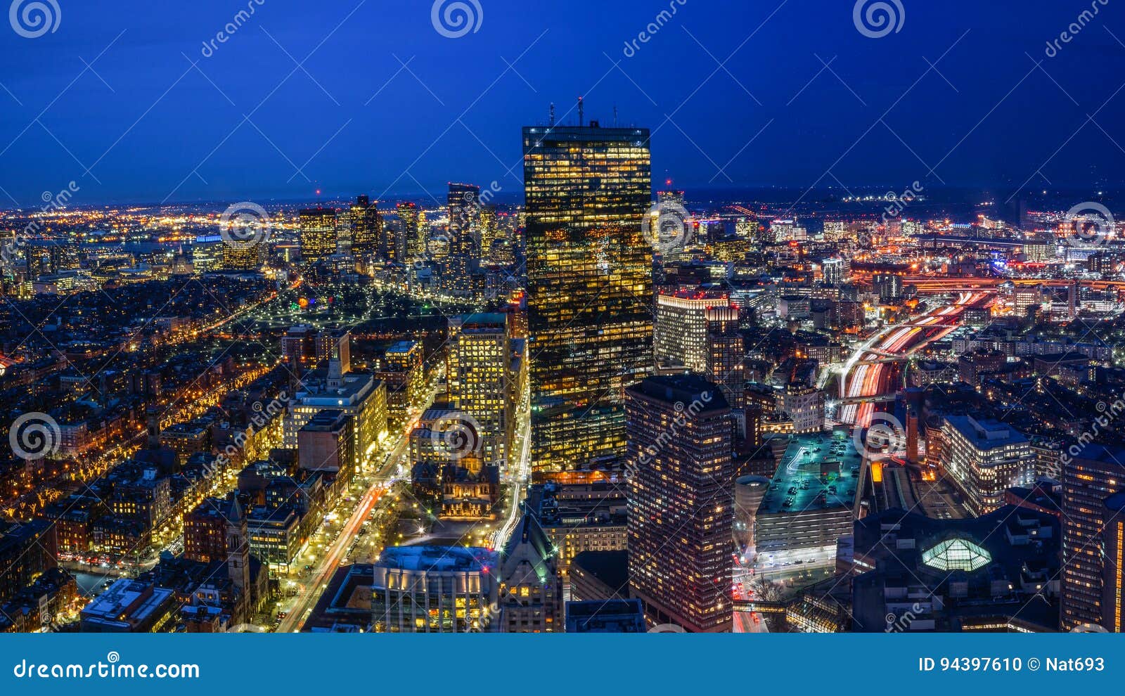 Boston Skyline at Night editorial image. Image of metropolis - 94397610