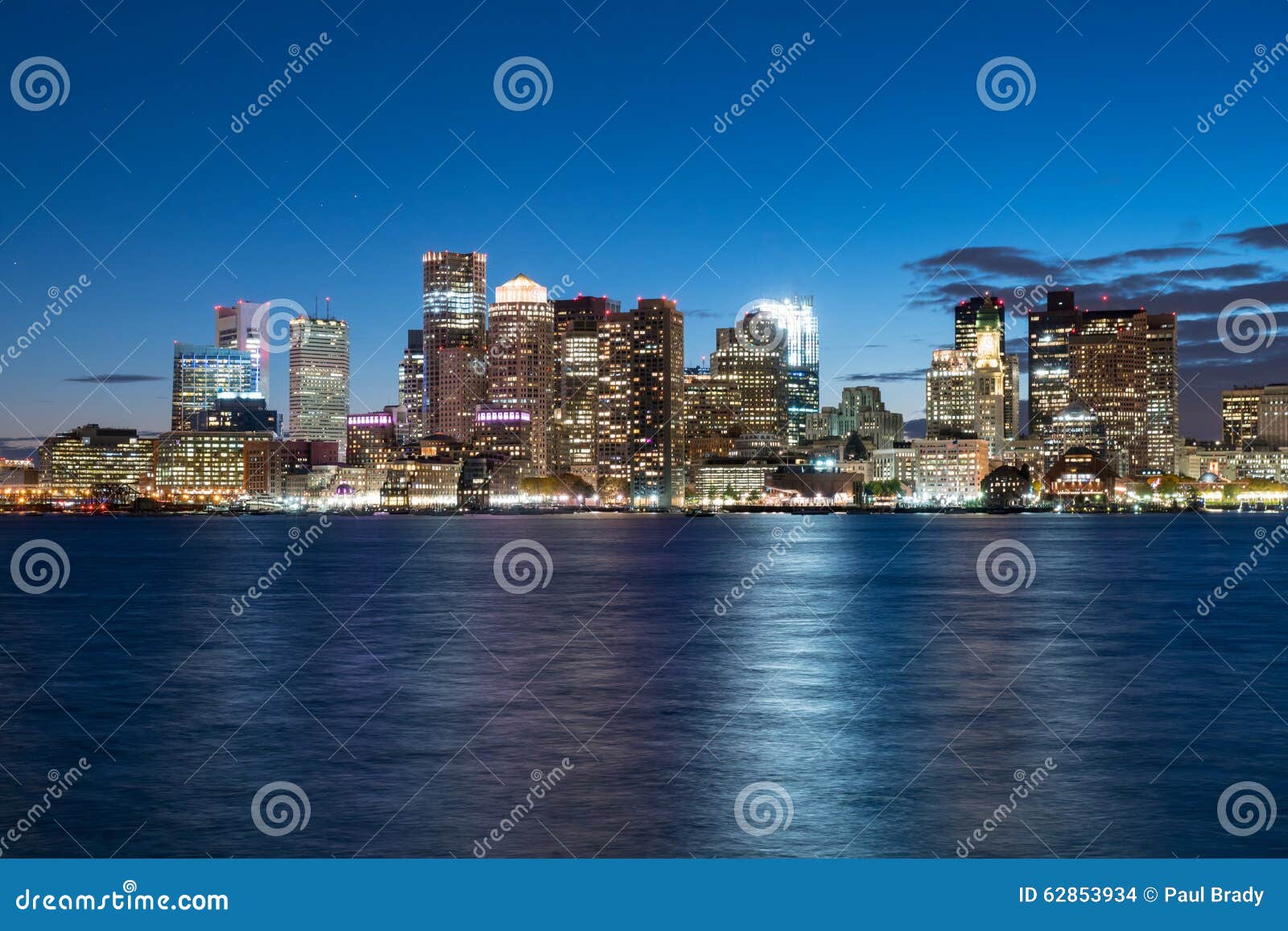 Boston Skyline at Night stock photo. Image of urban, landmark - 62853934
