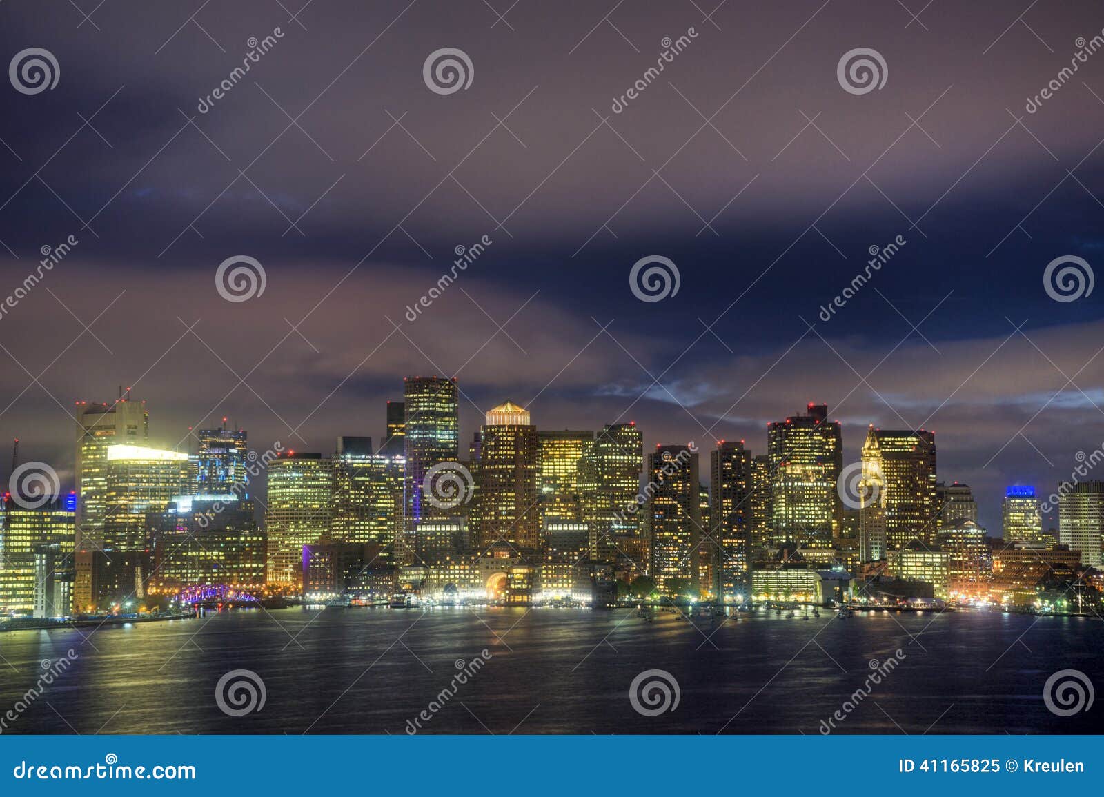 Boston Skyline at Night stock image. Image of night, wharf - 41165825