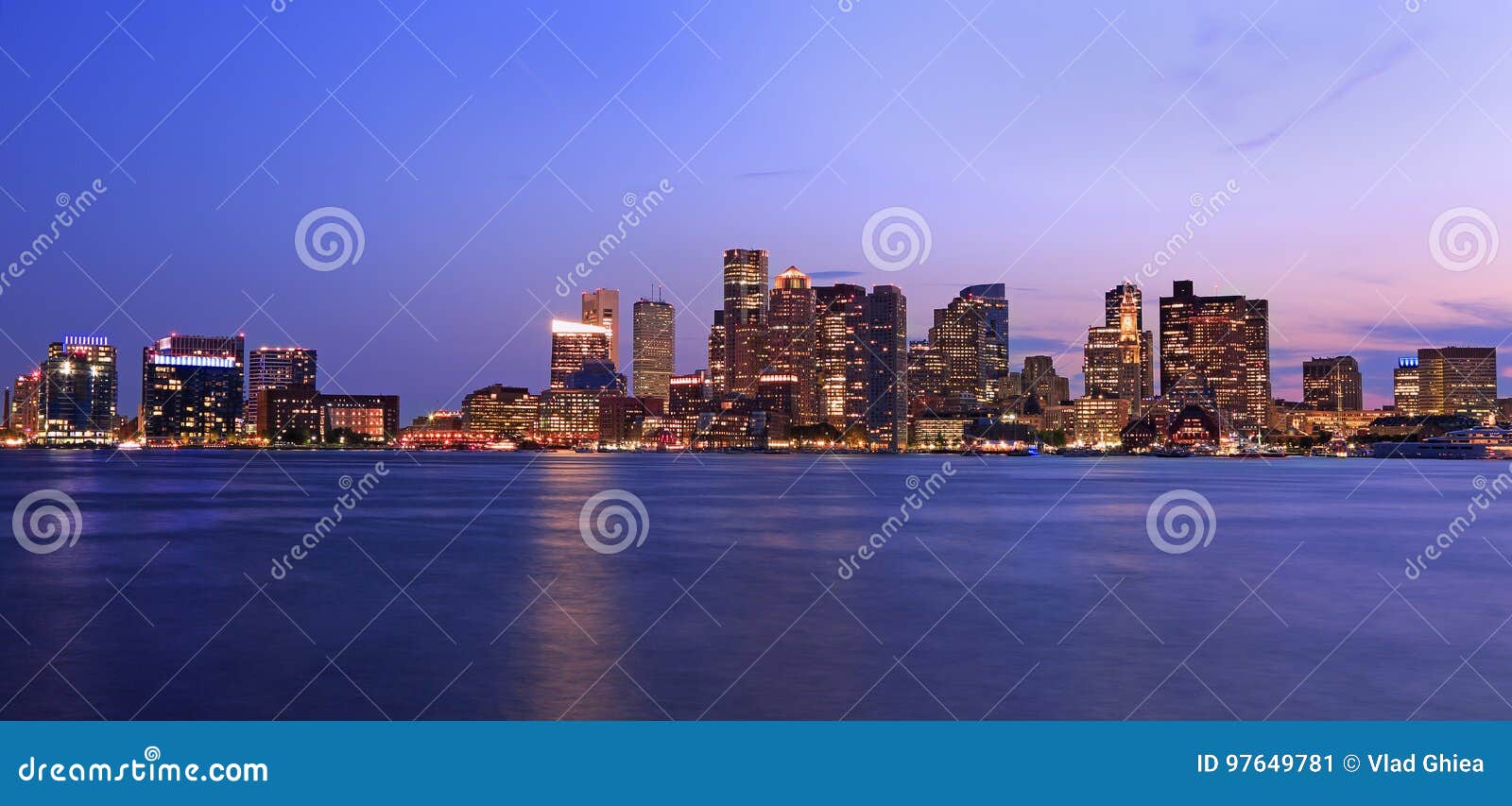 Boston skyline at night stock image. Image of lighting - 97649781