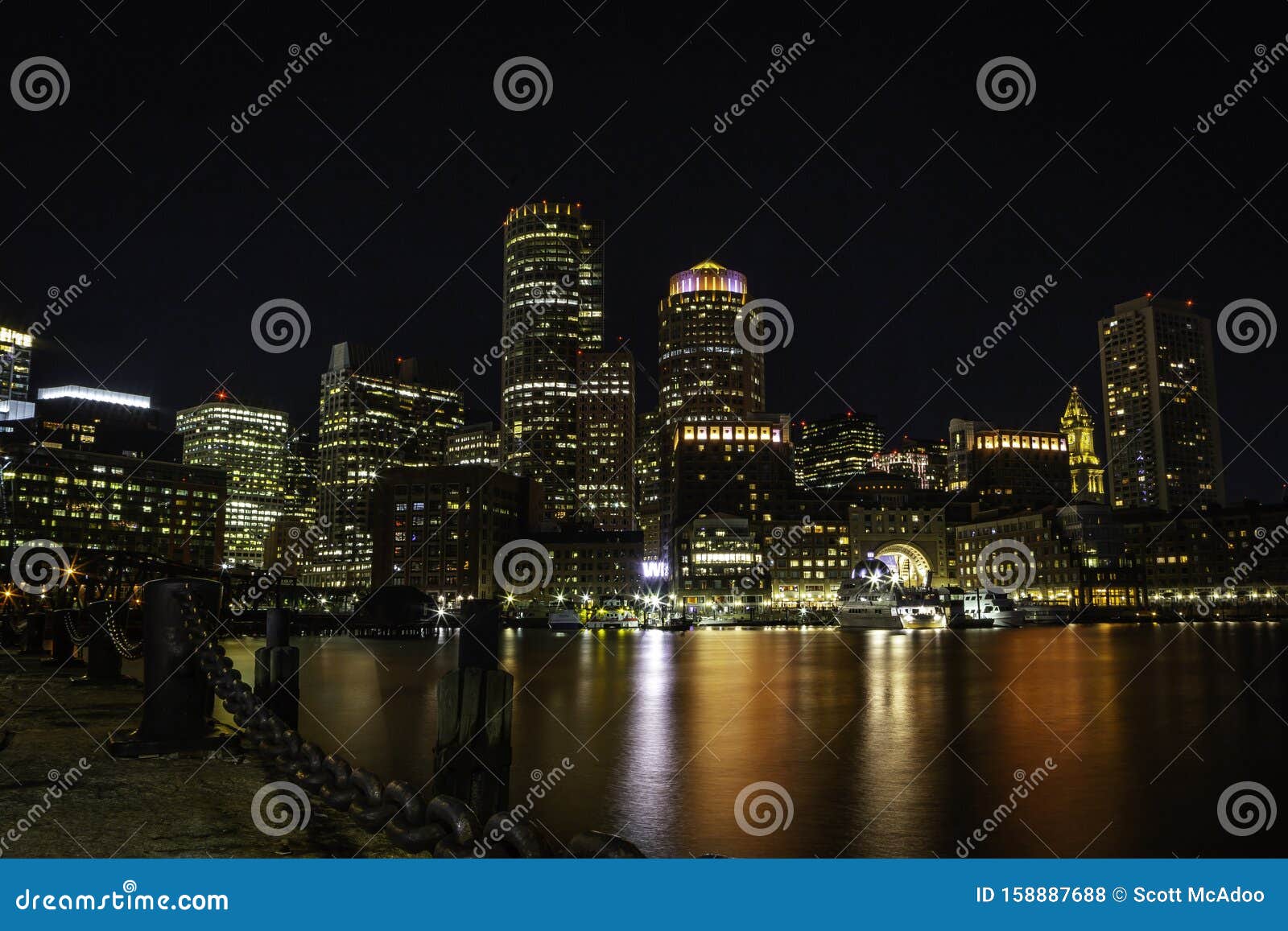 Boston skyline stock photo. Image of water, night, boston - 158887688