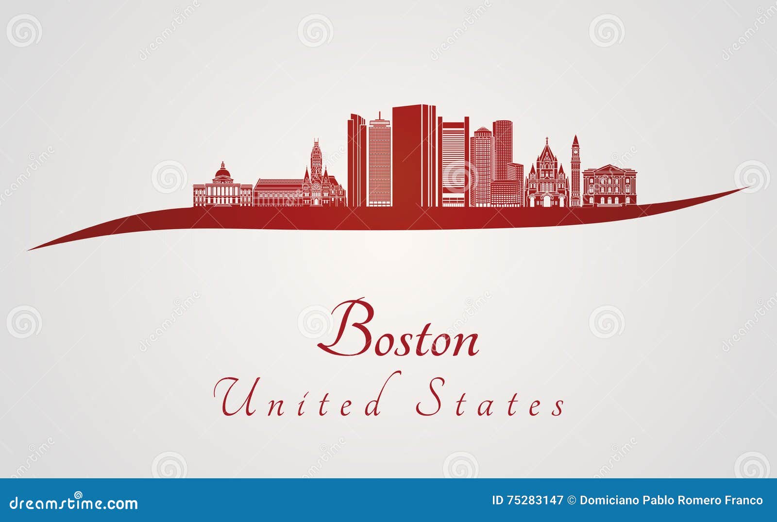 Boston skyline in red stock illustration. Illustration of white - 75283147