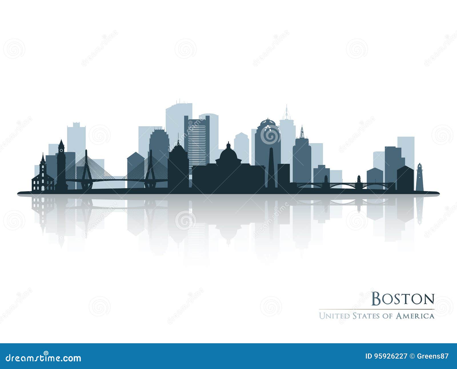 Boston Skyline Silhouette Cartoon Vector | CartoonDealer.com #80425707