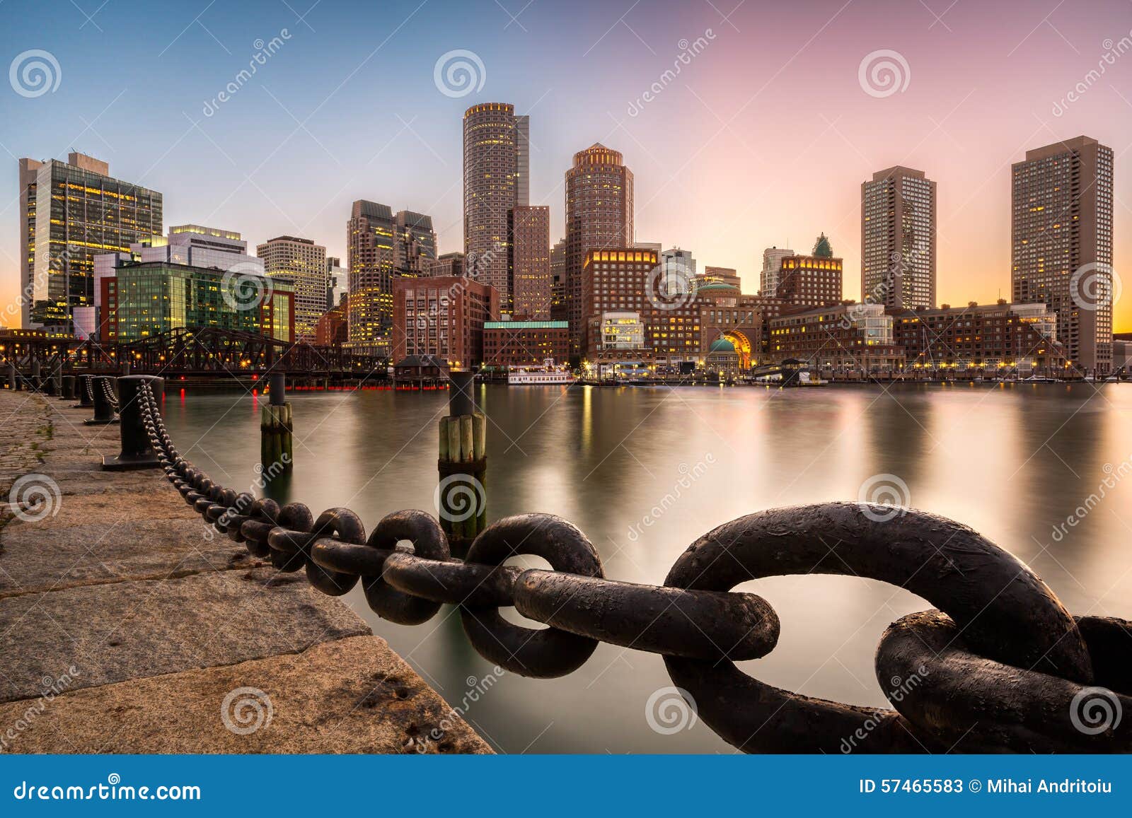Boston skyline at sunset stock image. Image of links - 57465583