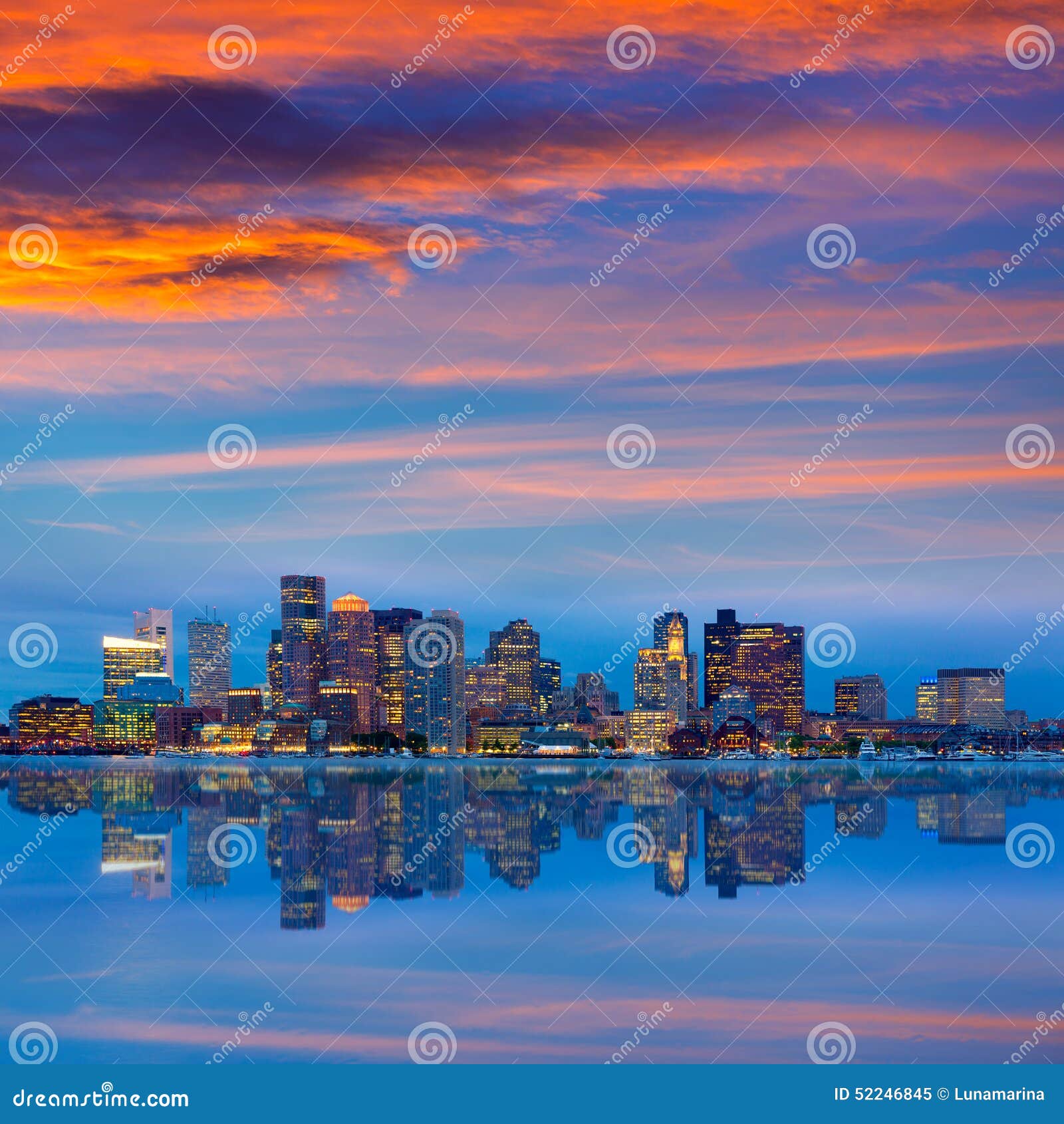 Boston Skyline at Sunset and River in Massachusetts Stock Image - Image ...