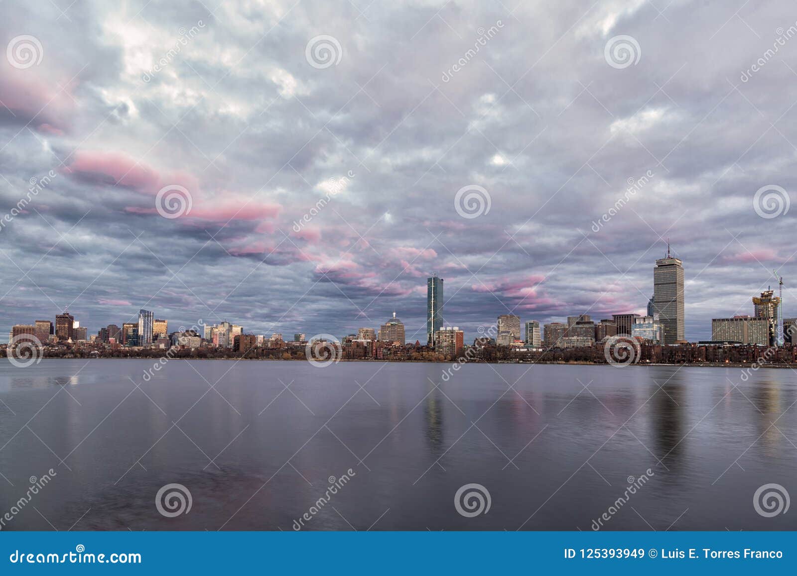 Boston Skyline in the Sunset Stock Image - Image of beautiful, clouds ...
