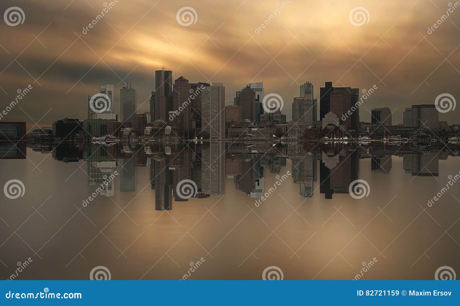 Boston skyline symmetry stock image. Image of reflection - 82721159