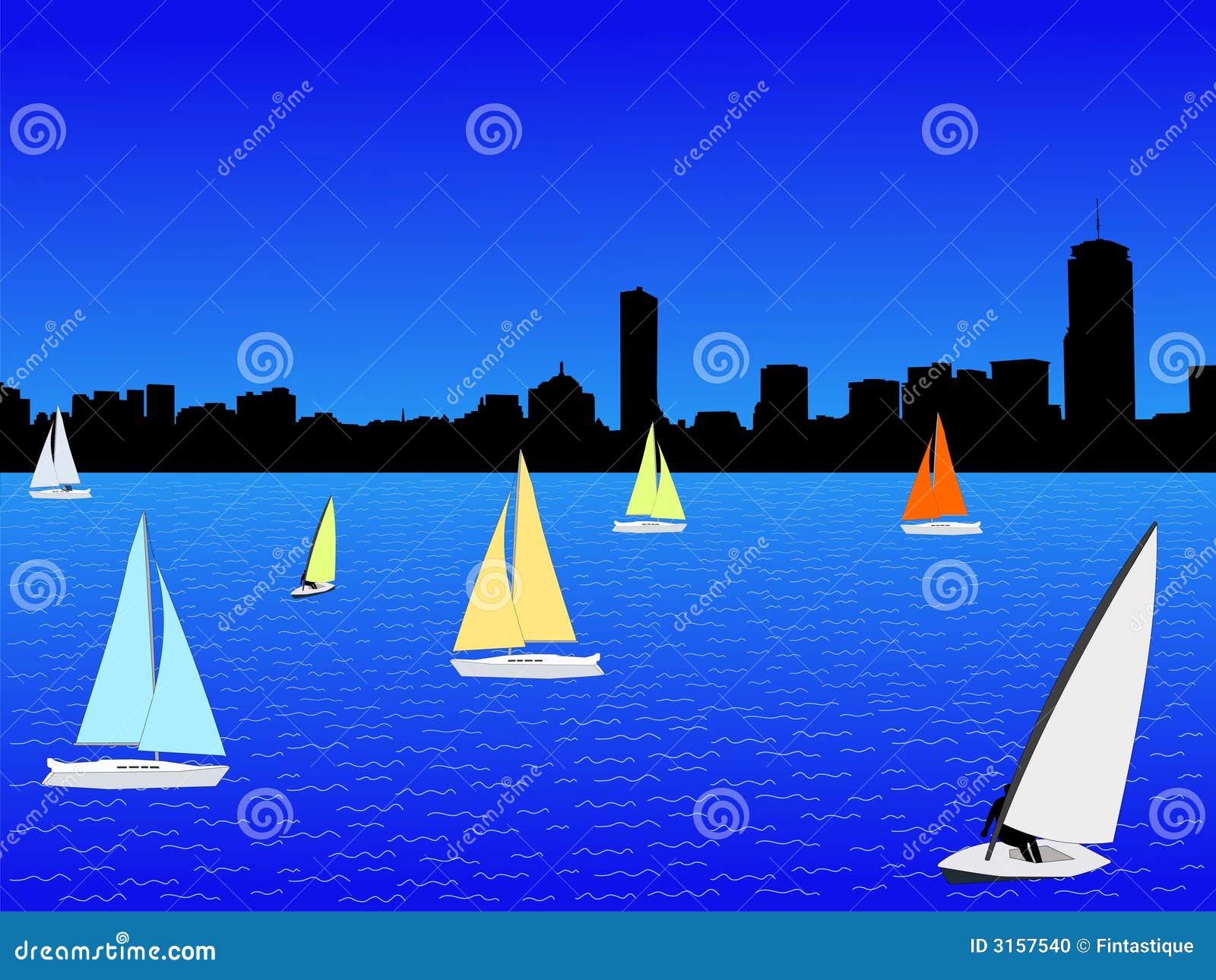 Boston Skyline Silhouette Cartoon Vector | CartoonDealer.com #80425707