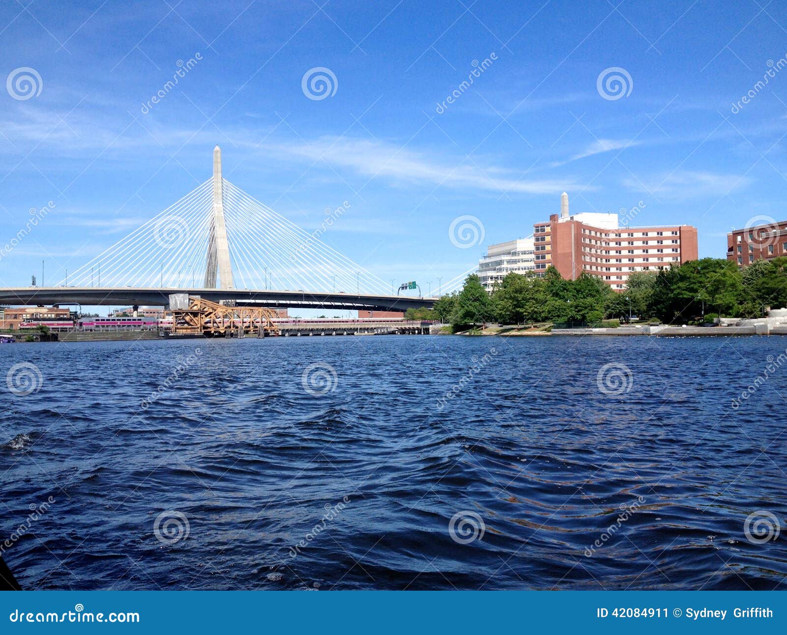 Boston Summer Skyline and River and Bridge Stock Image - Image of ...