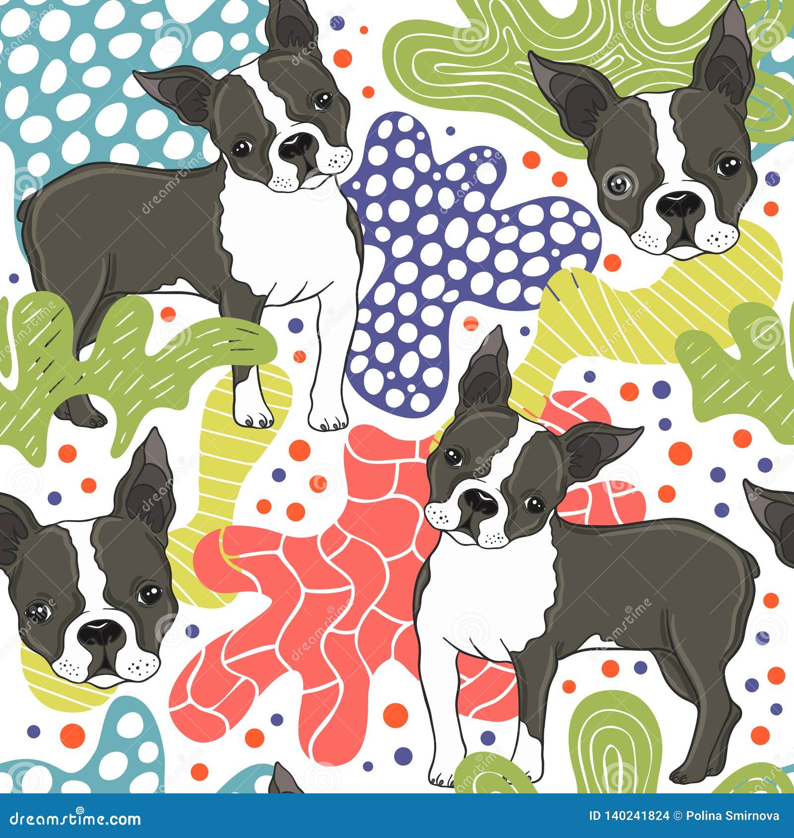 Boston Terrier Dog Abstract Seamless Pattern Stock Vector ...