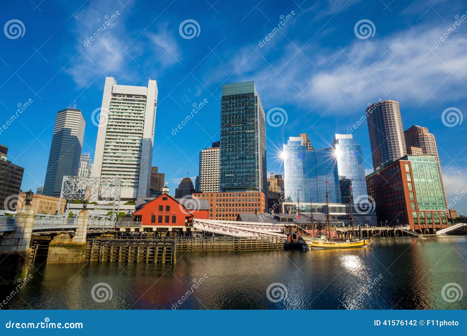 Boston Waterfront with Skyscrapers and Bridge Stock Photo - Image of ...