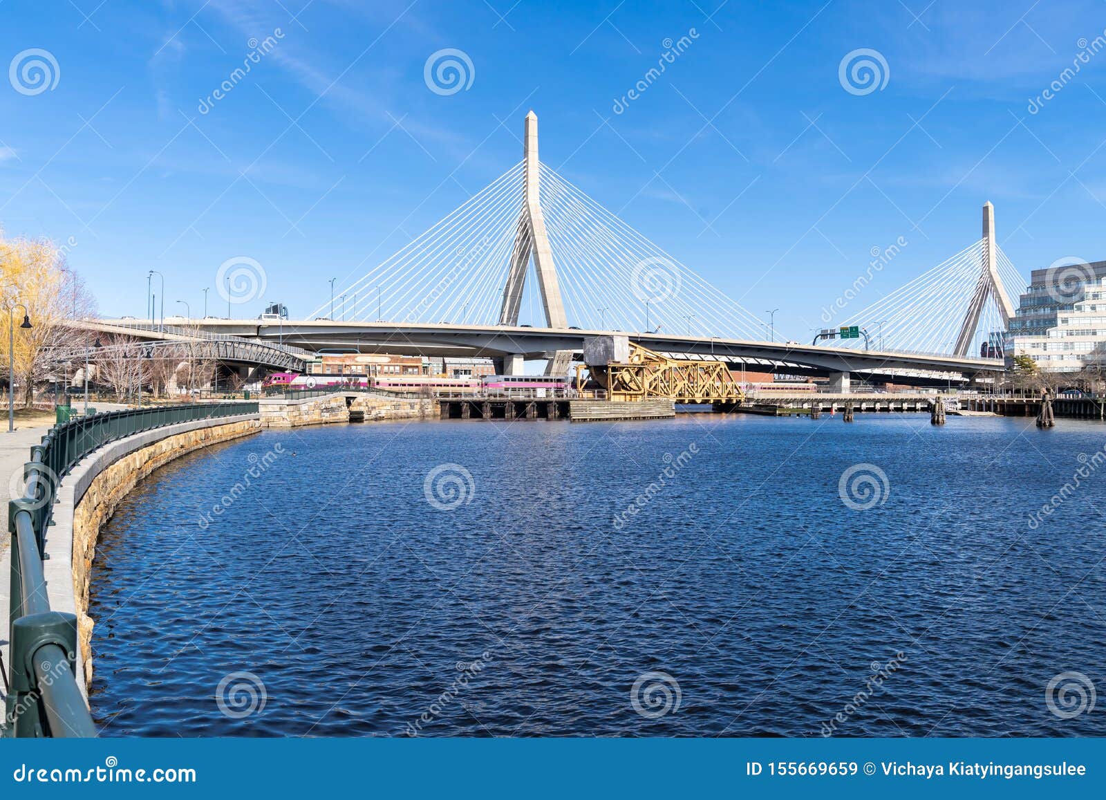 Boston Zakim bridge stock image. Image of bunker, park - 155669659