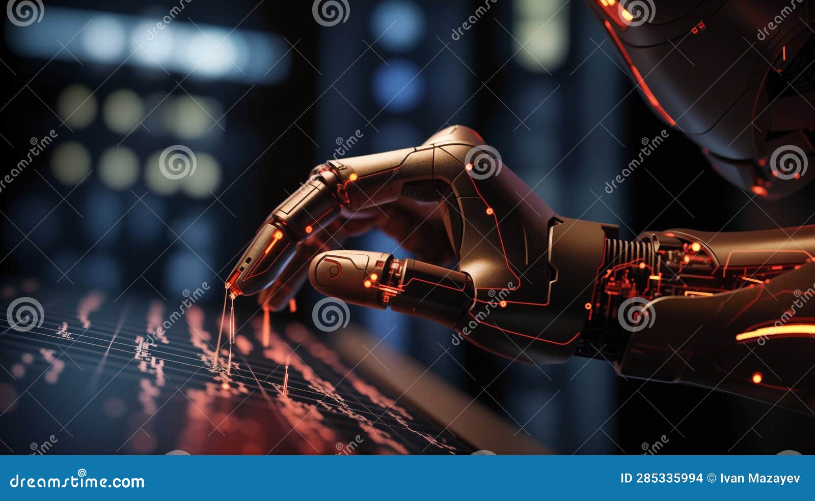 Bot Robot Android Hand Touching Control Panel Stock Charts. AI Generative. Stock Illustration ...